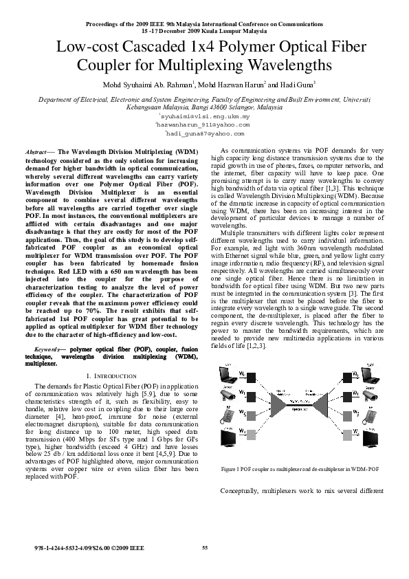 (PDF) Low-cost cascaded 1× 4 Polymer Optical Fiber coupler for multiplexing wavelengths