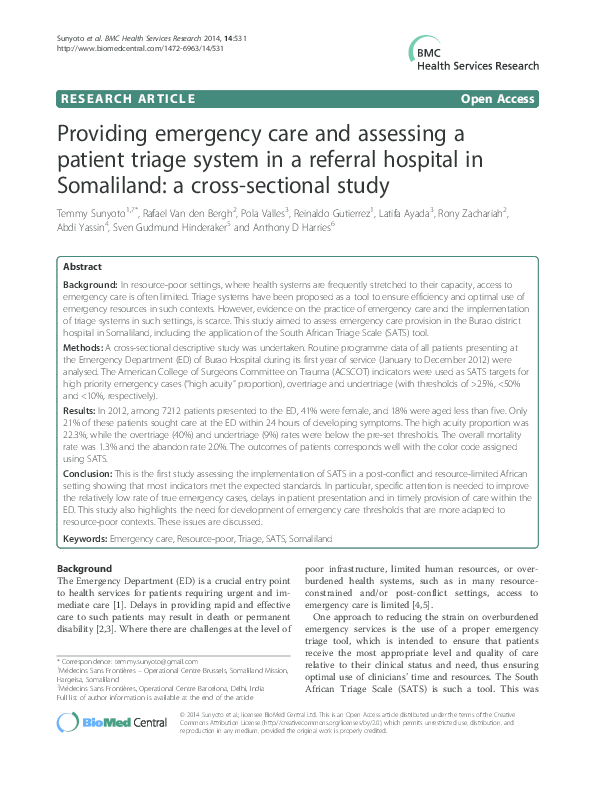 (PDF) Providing emergency care and assessing a patient triage system in ...