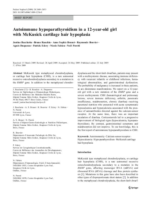 (PDF) Autoimmune hypoparathyroidism in a 12-year-old girl with McKusick ...