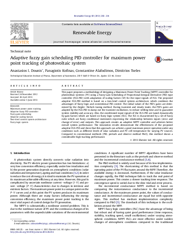 Pdf Adaptive Fuzzy Gain Scheduling Pid Controller For Maximum Power