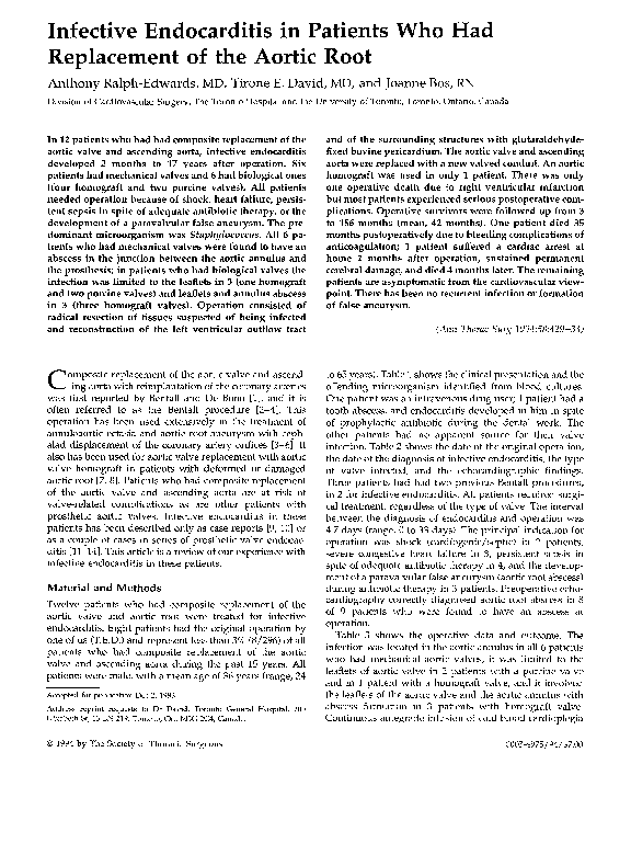 (PDF) Infective endocarditis in patients who had replacement of the ...