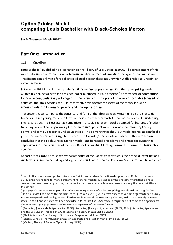 (PDF) Option Pricing Model comparing Louis Bachelier with Black-Scholes ...
