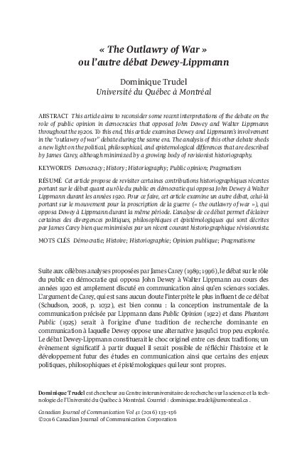 (PDF) The Outlawry of War ou l'autre débat Dewey-Lippmann