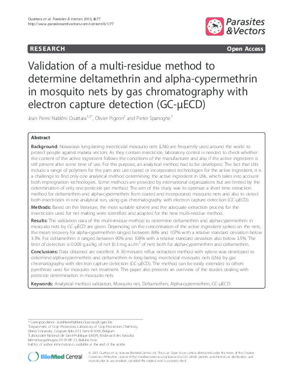(PDF) Validation of a multi-residue method to determine deltamethrin and alpha-cypermethrin in ...