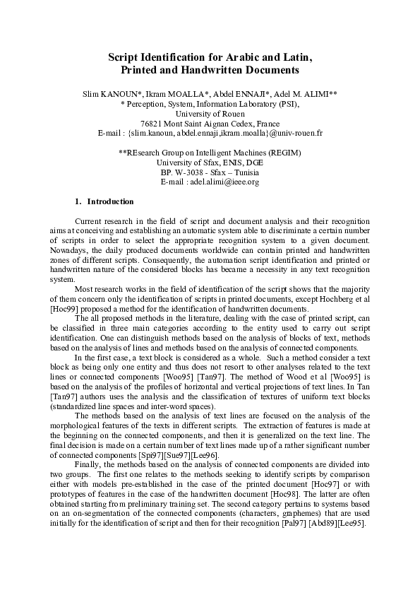 (PDF) Script Identification for Arabic and Latin, Printed and Handwritten Documents