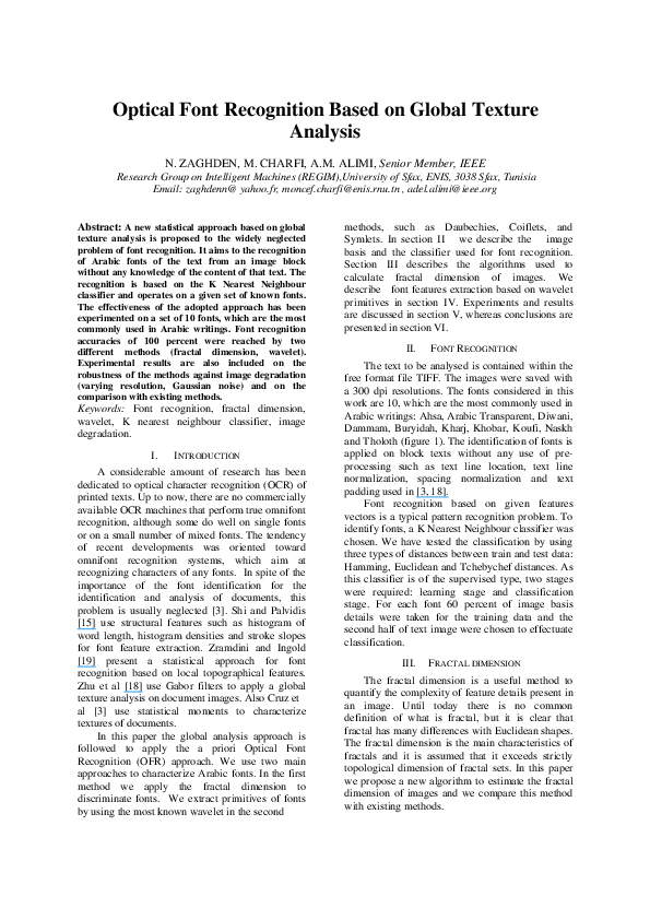 Pdf Optical Font Recognition Based On Global Texture Analysis