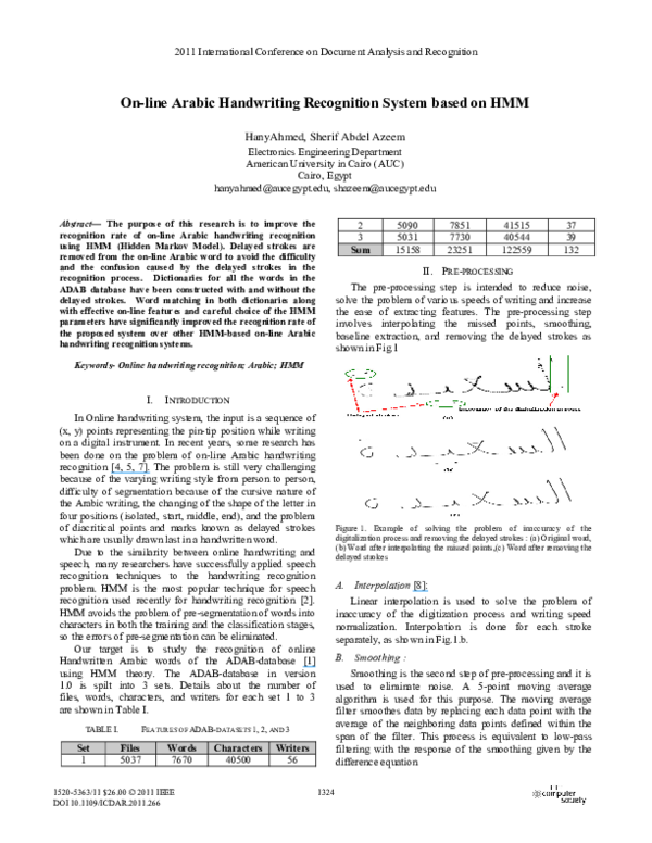 Pdf On Line Arabic Handwriting Recognition System Based On Visual