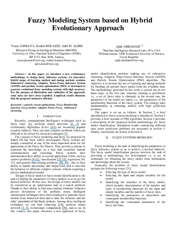 Pdf Fuzzy Modeling System Based On Hybrid Evolutionary Approach