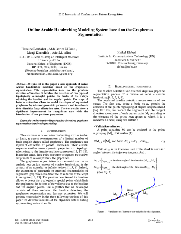 Pdf Online Arabic Handwriting Modeling System Based On The Graphemes Segmentation Adel M