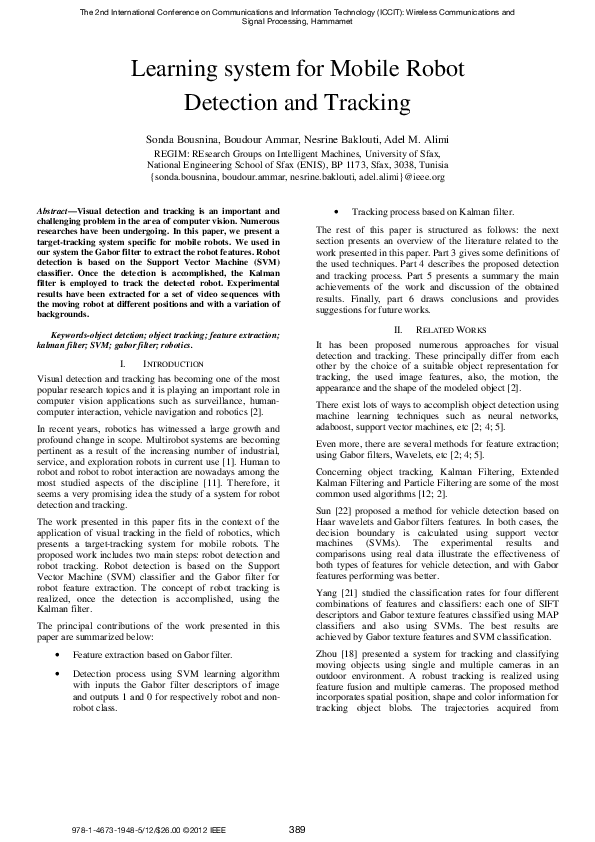 Learning system for mobile robot detection and tracking