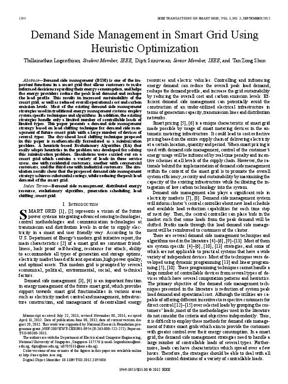 (PDF) Demand Side Management in Smart Grid Using Heuristic Optimization
