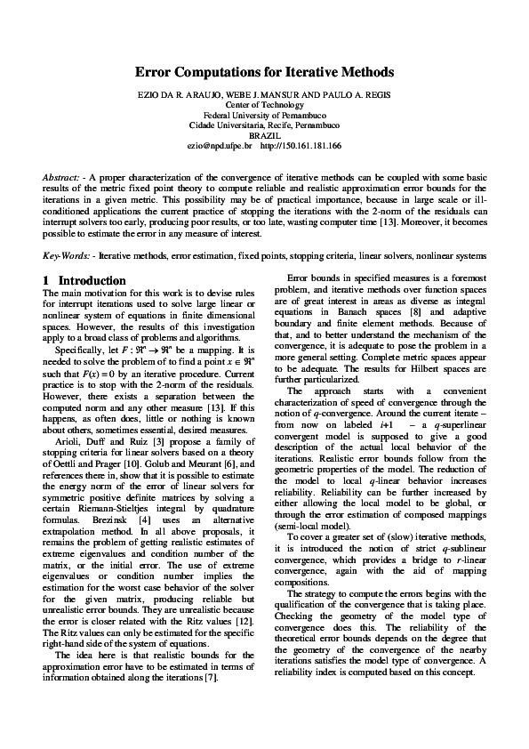 (PDF) Error Computations for Iterative Methods