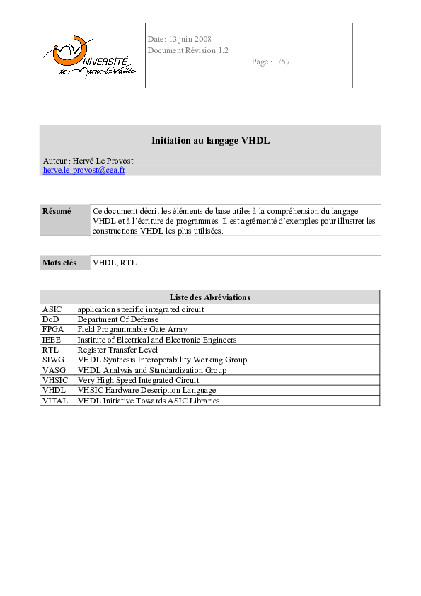 (PDF) Initiation au langage VHDL
