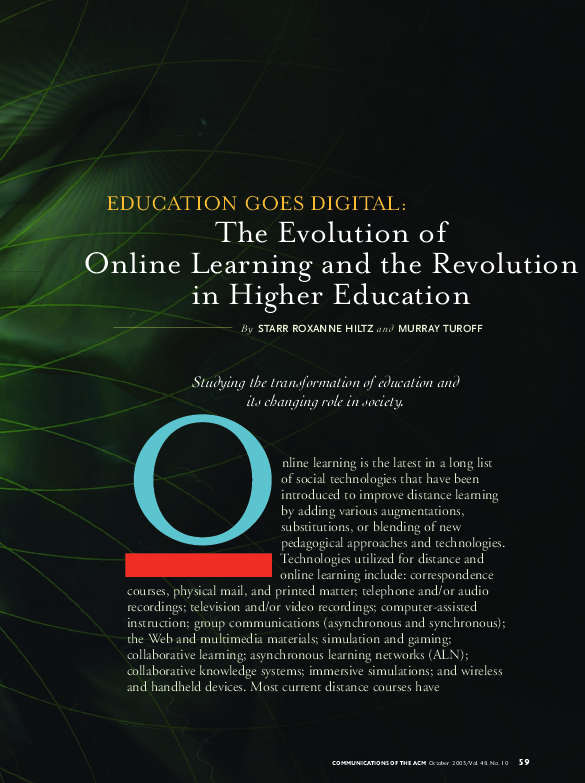 (PDF) The evolujtion of online learning and the revolution in Higher ...
