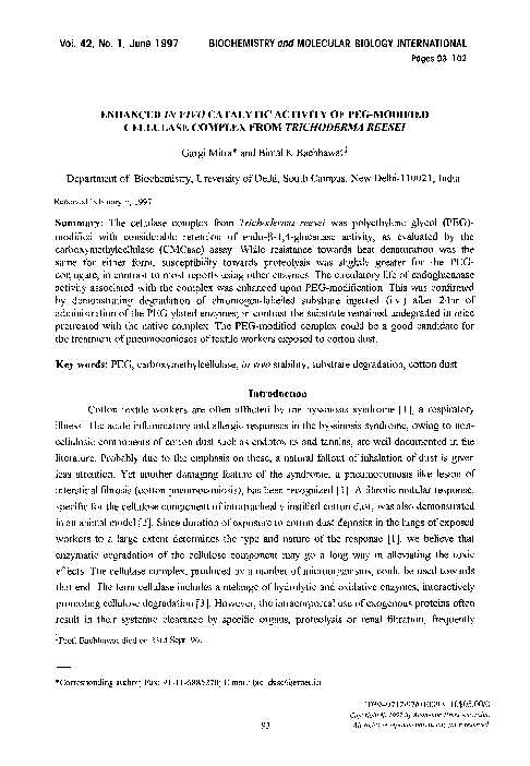 (PDF) Enhanced in vivo catalytic activity of PEG-modified cellulase complex from Trichoderma reesei