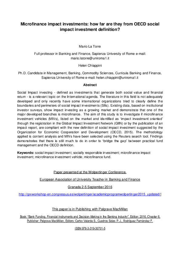 (PDF) Microfinance impact investments: how far are they from OECD ...