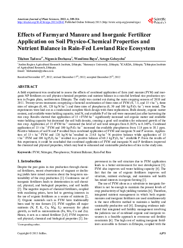 (PDF) Effects of Farmyard Manure and Inorganic Fertilizer Application on Soil Physico-Chemical ...