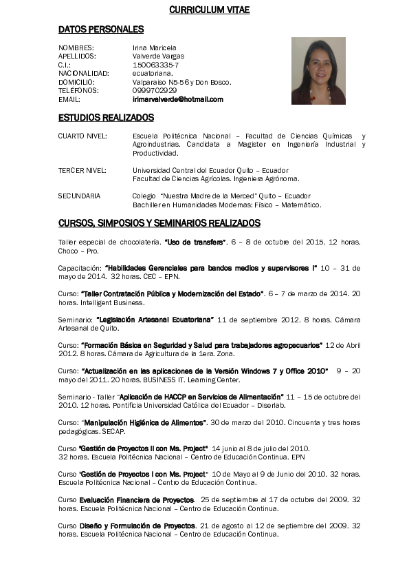 (PDF) CURRICULUM VITAE DATOS PERSONALES | Irina Valverde - Academia.edu