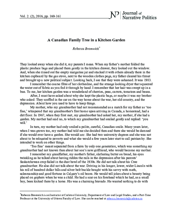 (PDF) A Canadian Family Tree in a Kitchen Garden | Rebecca Jaremko ...