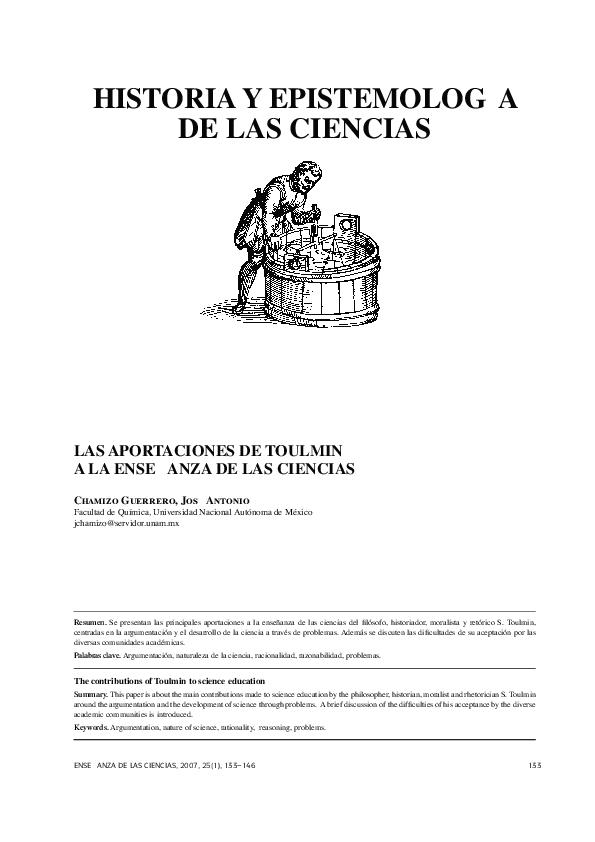 (PDF) LAS APORTACIONES DE TOULMIN A LA ENSEÑANZA DE LAS CIENCIAS HISTORIA Y EPISTEMOLOGÍA DE LAS ...