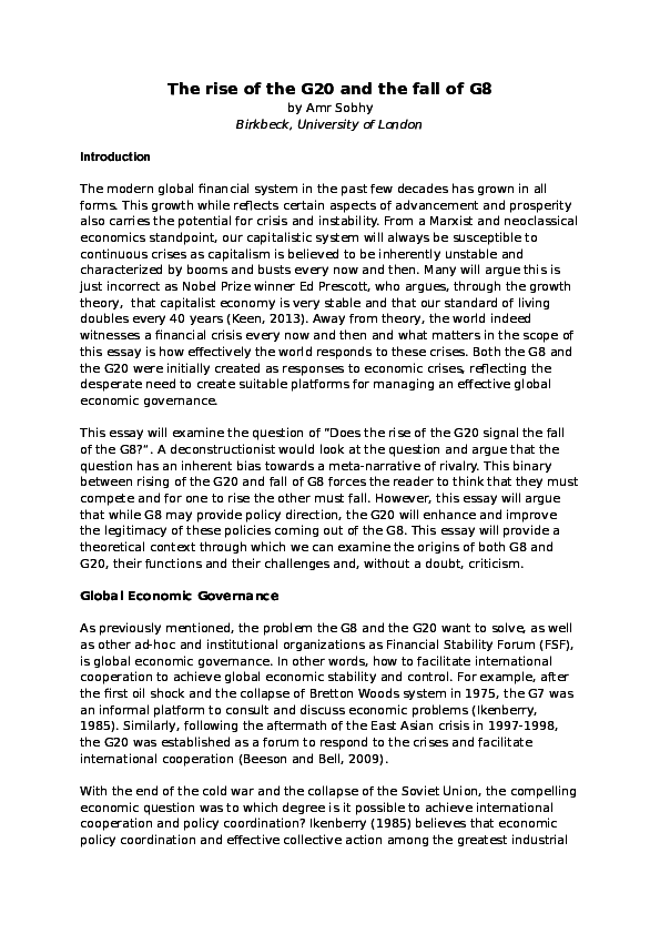 (DOC) The rise of the G20 and the fall of G8