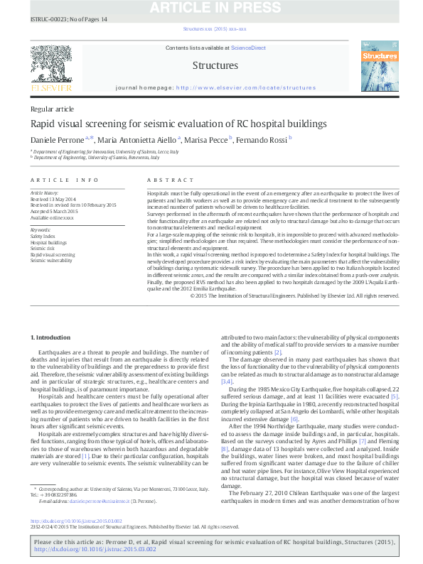 (PDF) Rapid visual screening for seismic evaluation of RC hospital ...