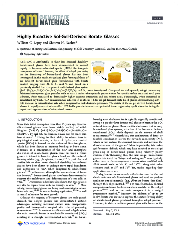 (PDF) Highly Bioactive Sol-Gel-Derived Borate Glasses
