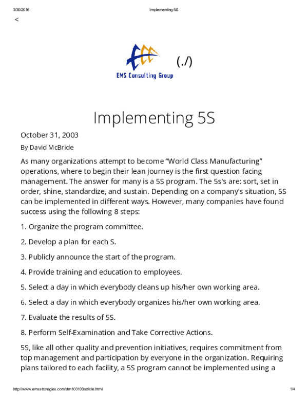 (PDF) Implementing 5S