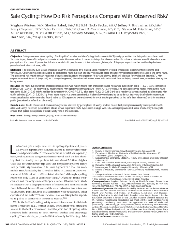 (PDF) Safe cycling: how do risk perceptions compare with observed risk?