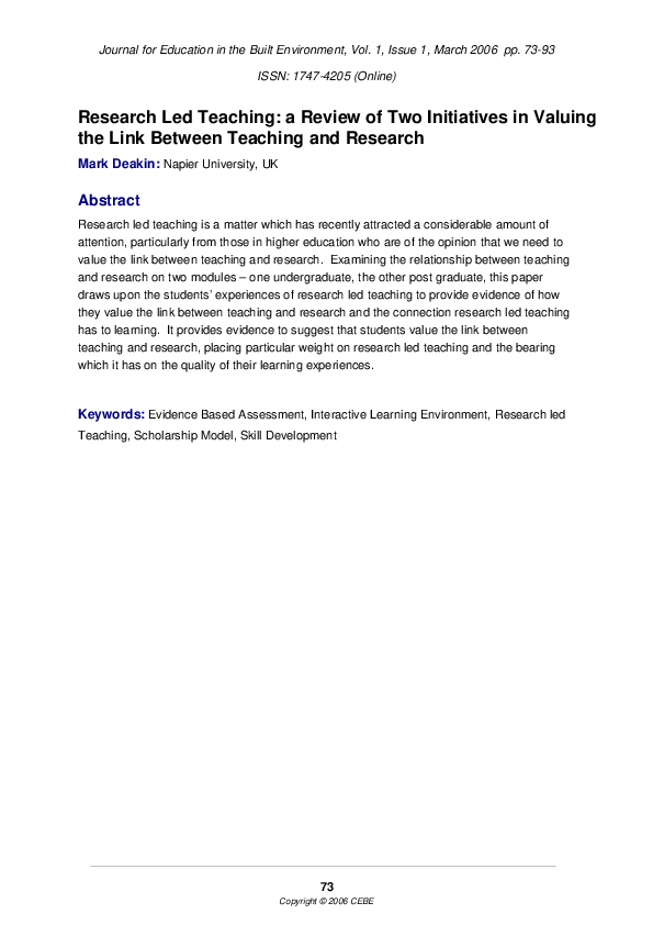 (PDF) Research Led Teaching: a Review of Two Initiatives in Valuing the ...