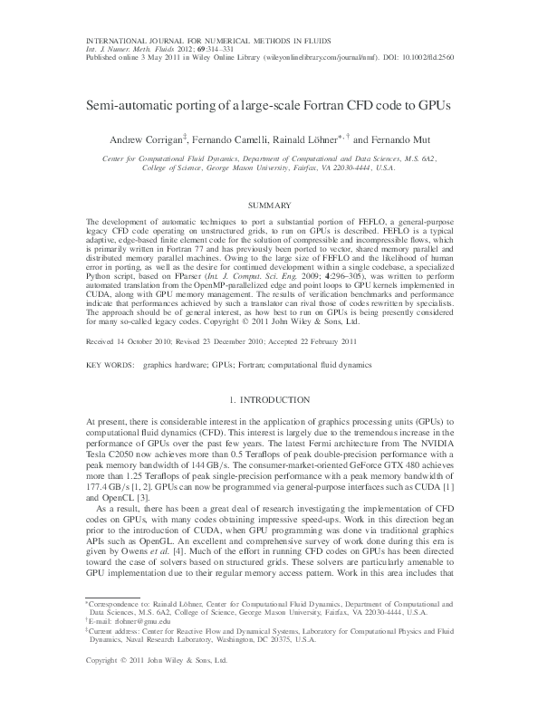 (PDF) Semi-automatic porting of a large-scale Fortran CFD code to GPUs