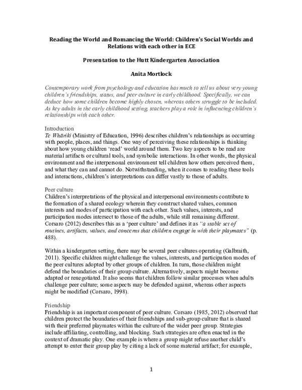 (PDF) Reading the World and Romancing the World: Children's Social ...