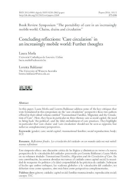 (PDF) Concluding reflections: 'Care circulation' in an increasingly mobile world: Further thoughts