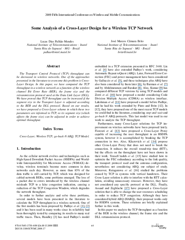 Pdf Some Analysis Of A Cross Layer Design For A Wireless Tcp Network