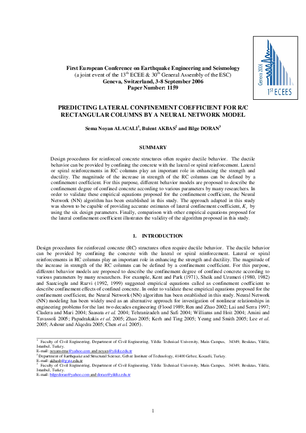 Pdf Predicting Lateral Confinement Coefficient For R C Rectangular Columns By A Neural Network