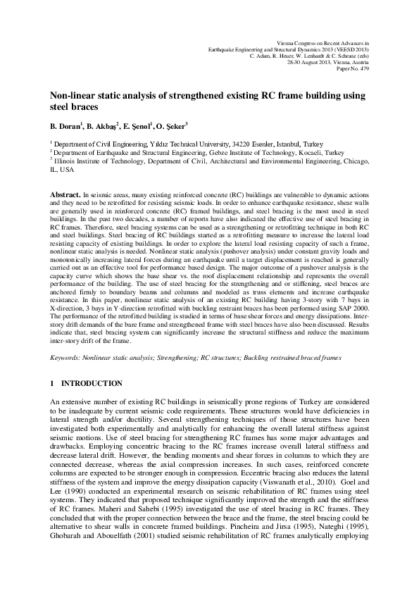 Pdf Non Linear Static Analysis Of Strengthened Existing Rc Frame Building Using Steel Braces