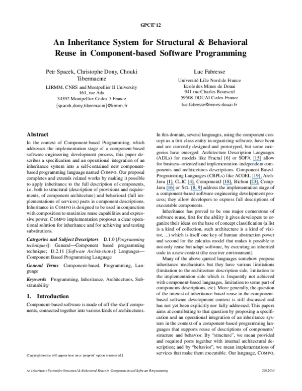 Pdf An Inheritance System For Structural And Behavioral Reuse In Component Based Software