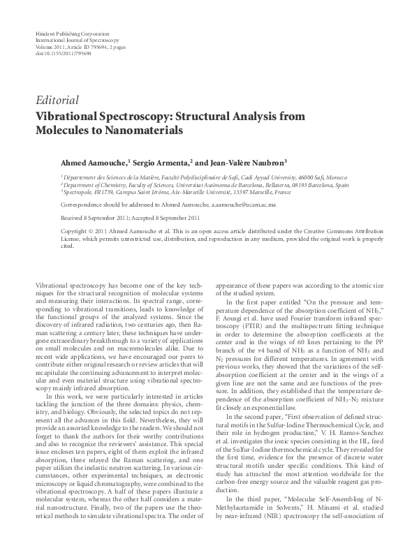 (PDF) Vibrational Spectroscopy: Structural Analysis from Molecules to Nanomaterials