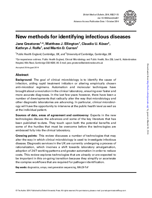 (PDF) New methods for identifying infectious diseases