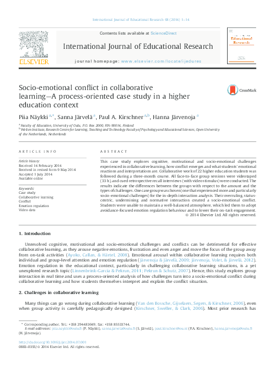(PDF) Socio-emotional conflict in collaborative learning—A process ...