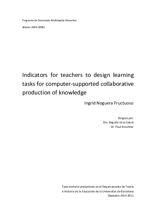 (PDF) Indicators for Teachers to Design Learning Tasks for Computer-supported Collaborative ...