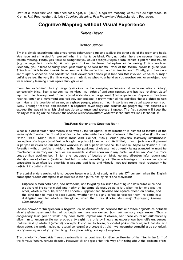 (PDF) Cognitive mapping without visual experience