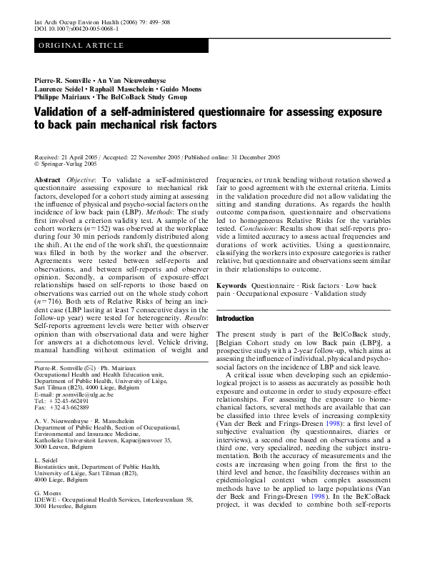 (PDF) Validation of a self-administered questionnaire for assessing ...