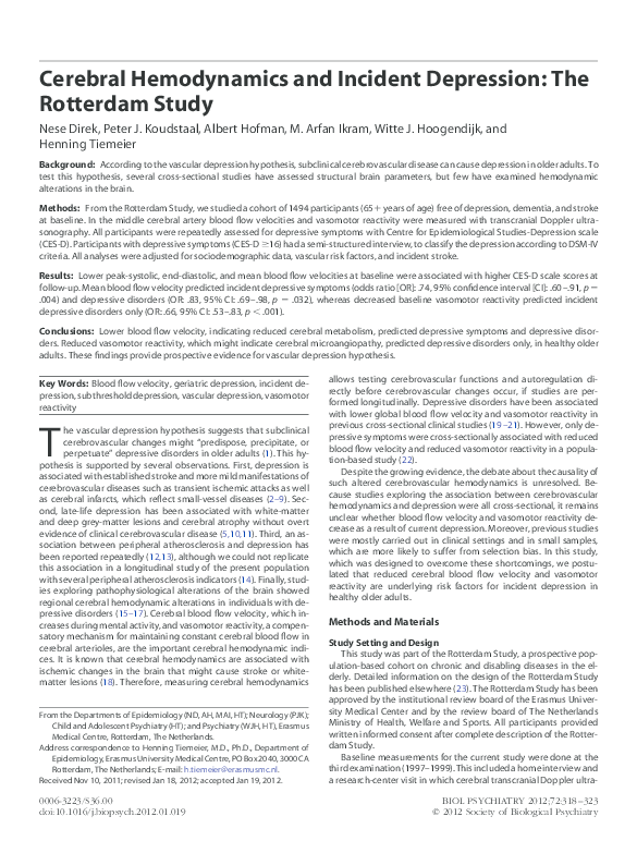(PDF) Cerebral Hemodynamics and Incident Depression: The Rotterdam Study