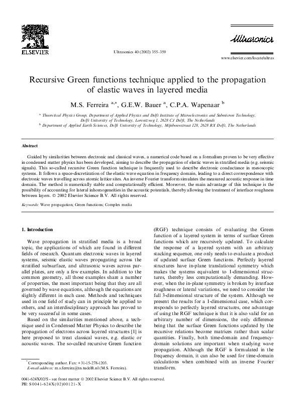 (PDF) Recursive Green functions technique applied to the propagation of elastic waves in layered ...