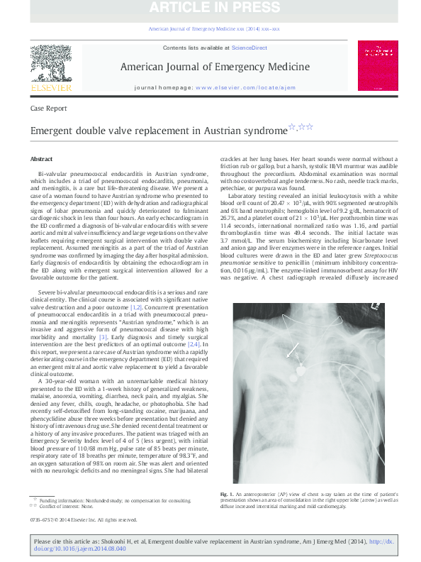 (PDF) Emergent double valve replacement in Austrian syndrome