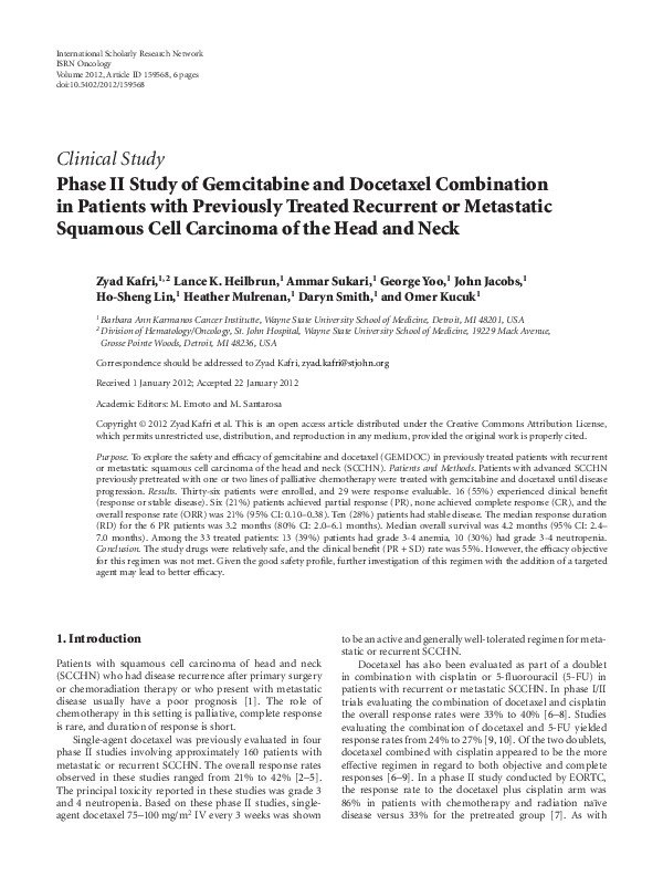 (PDF) Phase II Study of Gemcitabine and Docetaxel Combination in Patients with Previously ...