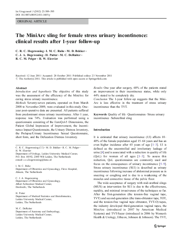 (PDF) The MiniArc sling for female stress urinary incontinence ...