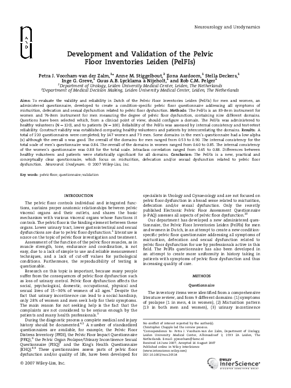 (PDF) Validation of the pelvic floor inventories Leiden (PelFIs) in English