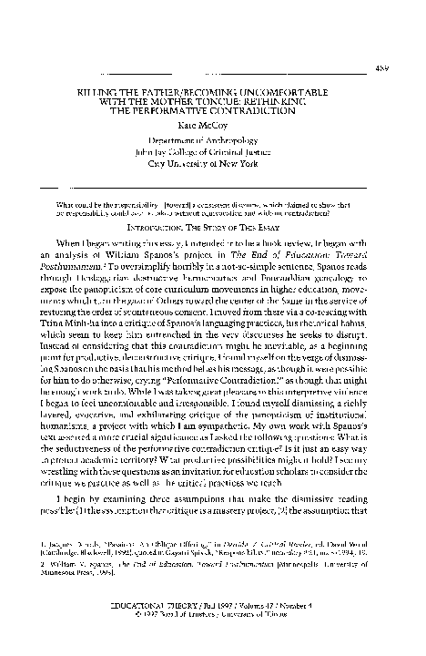 (PDF) Killing the Father/Becoming Uncomfortable With the Mother Tongue ...